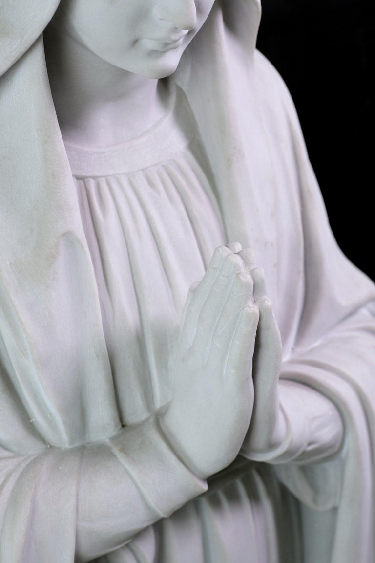 1940s Hand-Carved Marble Statue of Mary w/ Serpent and Fruit Underfoot ...