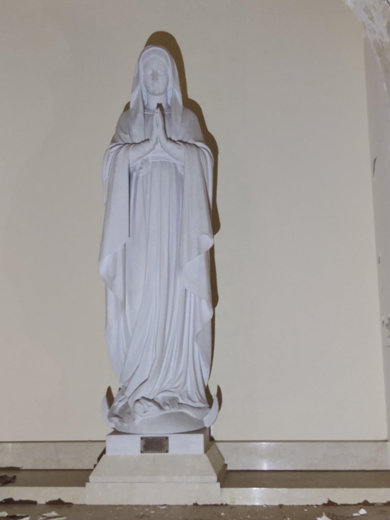 1940s Hand-Carved Marble Statue of Mary w/ Serpent and Fruit Underfoot ...