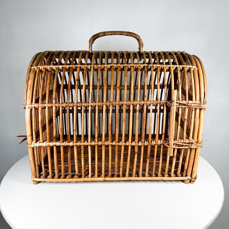 1940s Handmade Vintage Bent Bamboo Animal Carrier Cage For Sale at 1stDibs