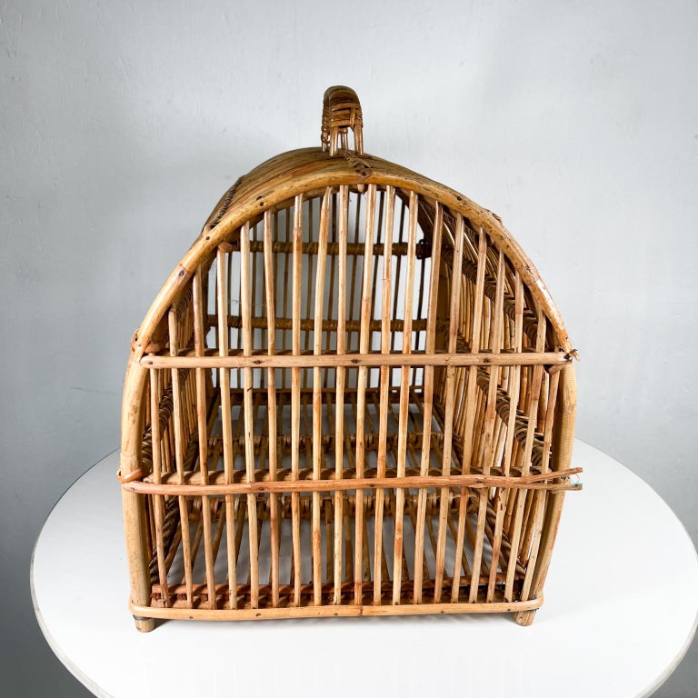 1940s Handmade Vintage Bent Bamboo Animal Carrier Cage For Sale at 1stDibs