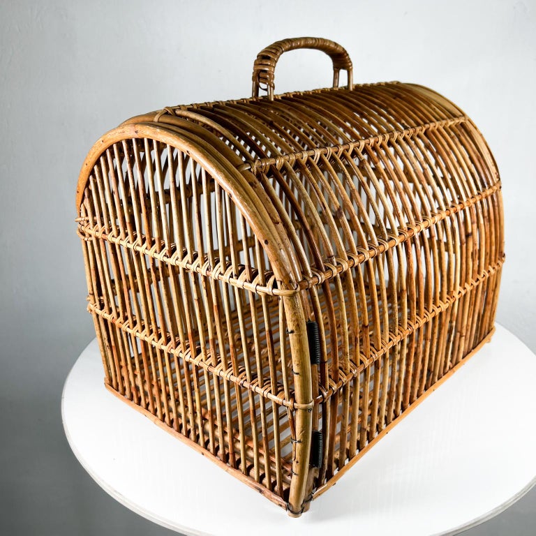 1940s Handmade Vintage Bent Bamboo Animal Carrier Cage For Sale at 1stDibs