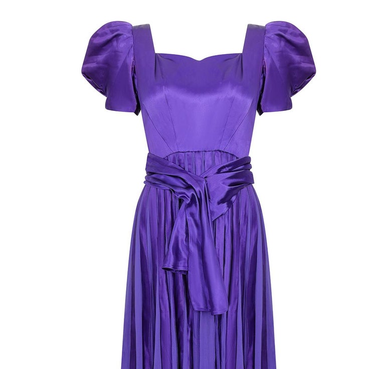 1940s Haute Couture Purple Satin Chiffon Dress For Sale at 1stDibs ...