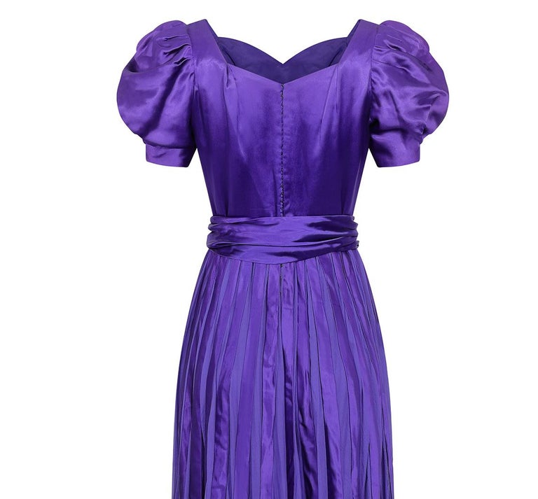 1940s Haute Couture Purple Satin Chiffon Dress For Sale at 1stDibs ...