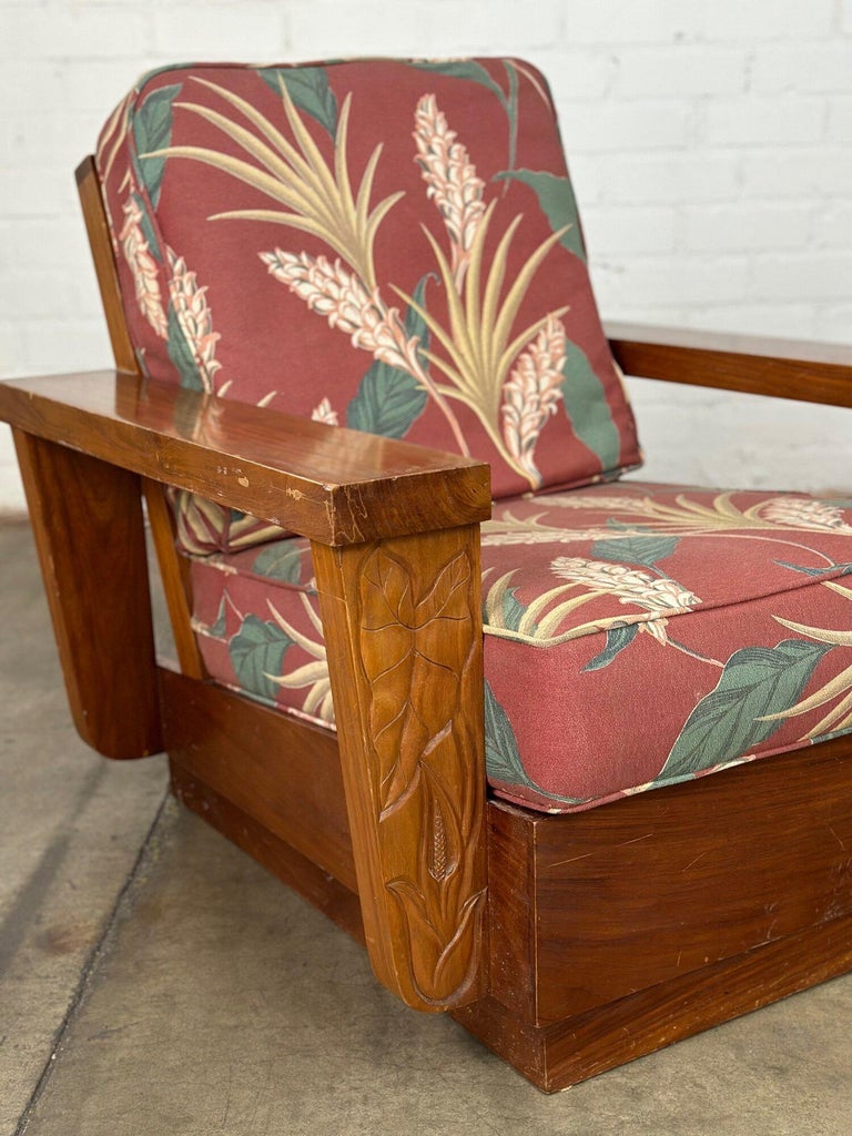 1940s Hawaiian Teak Wood Frame Lounge Chair For Sale at 1stDibs
