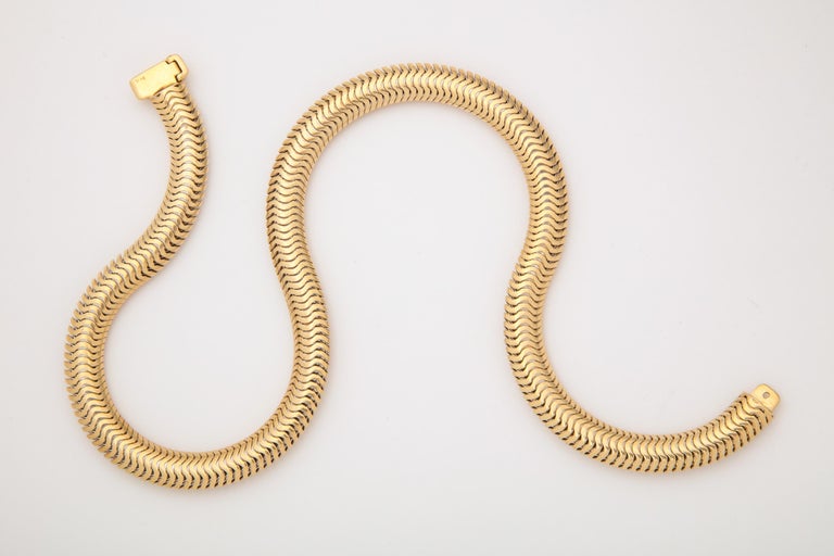 1940s Heavy Flexible Snake Omega Style Gold Slinky Necklace with Gold ...