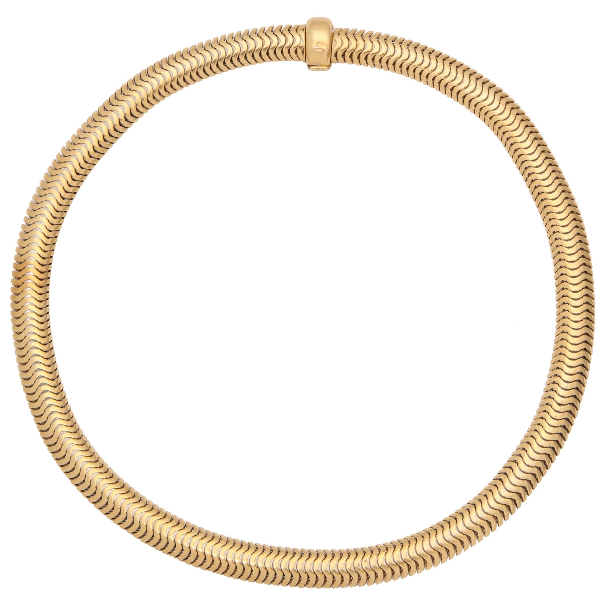 1940s Heavy Flexible Snake Omega Style Gold Slinky Necklace with Gold ...