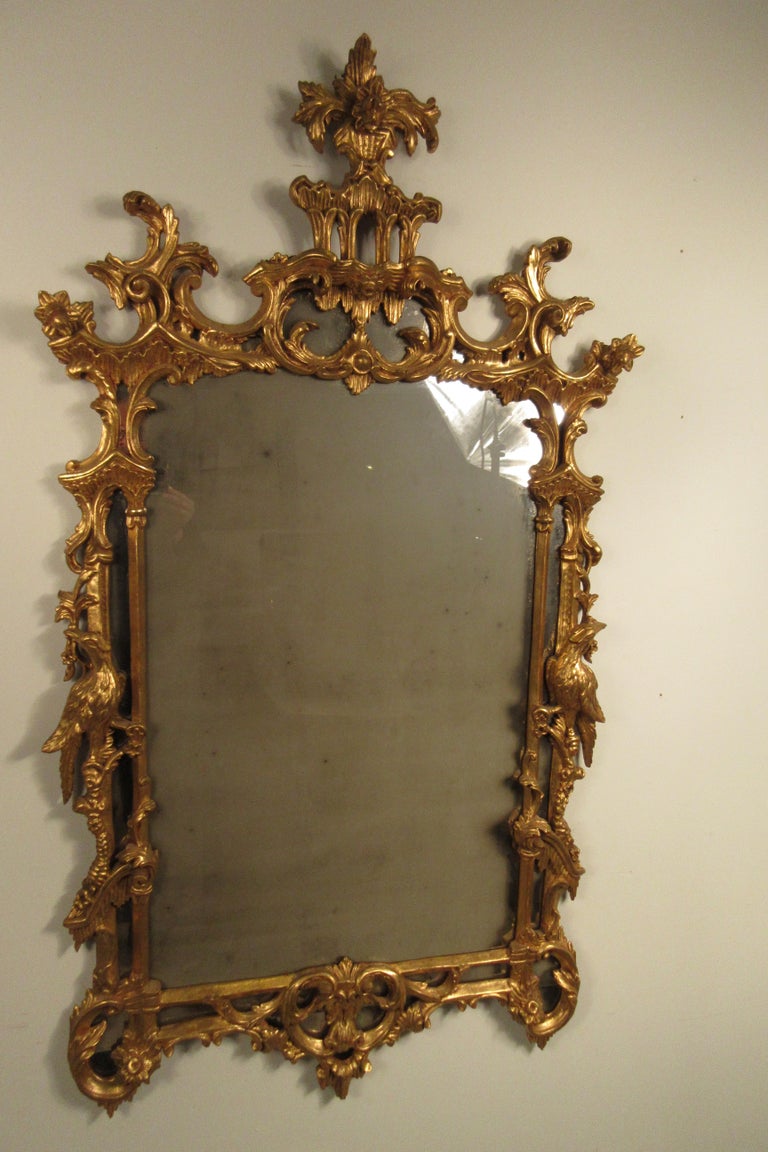 1940s Italian Carved Wood Gilt Chippendale Mirror at 1stDibs