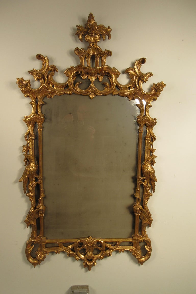 1940s Italian Carved Wood Gilt Chippendale Mirror at 1stDibs