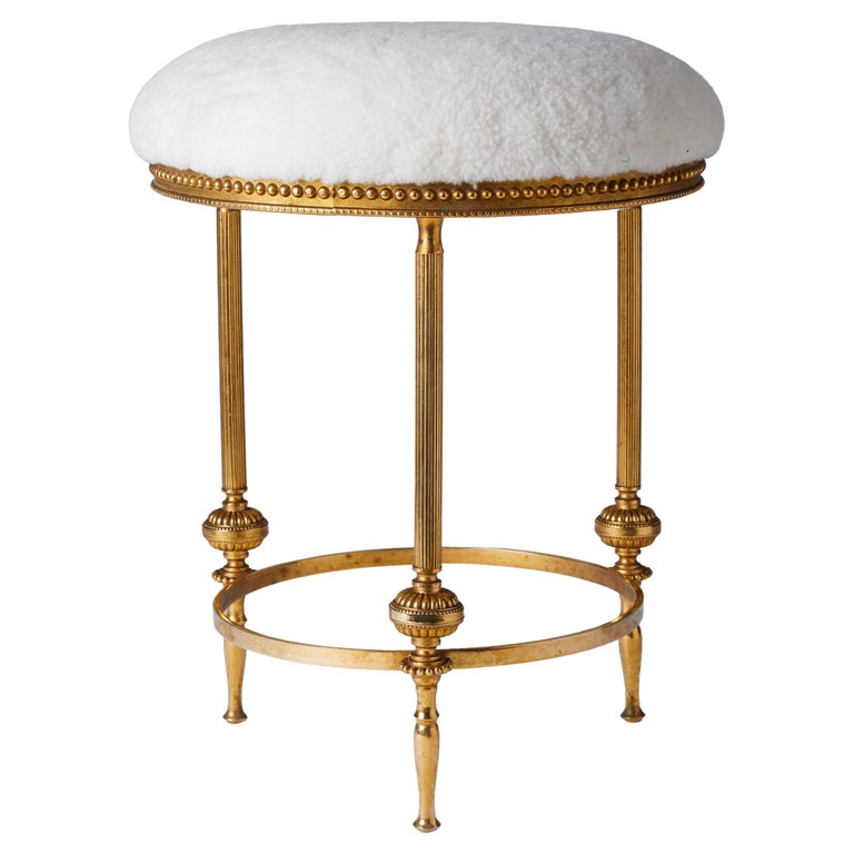 1940s Italian Gilded and Reupholstered White Shearling Poof at 1stDibs