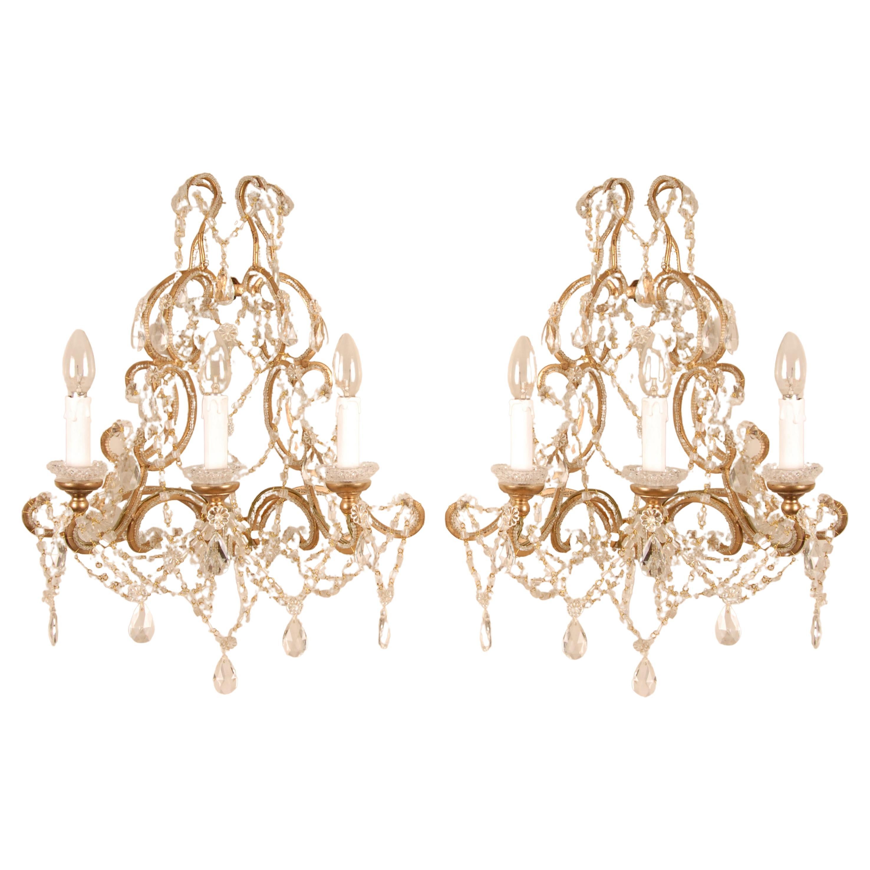 Three Wall Lamps Has Three Arms of Light, Crystal of Murano, Straws of ...