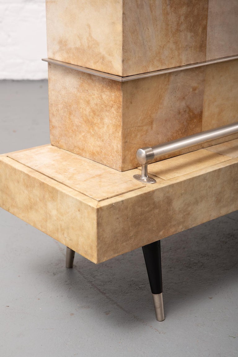 1940's Italian Parchment Bar with Antique Mirrored Top at 1stDibs