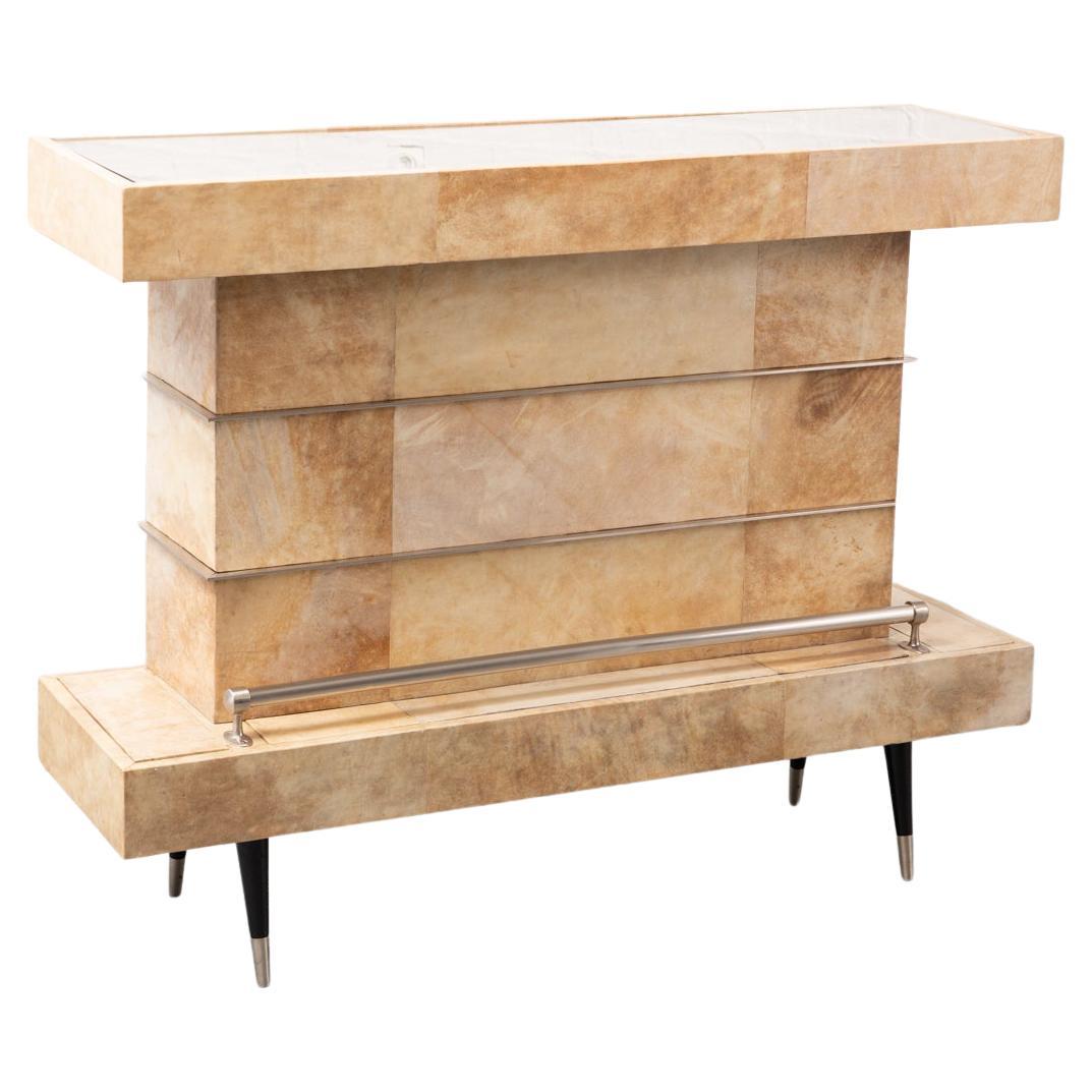 1940's Italian Parchment Bar with Antique Mirrored Top at 1stDibs