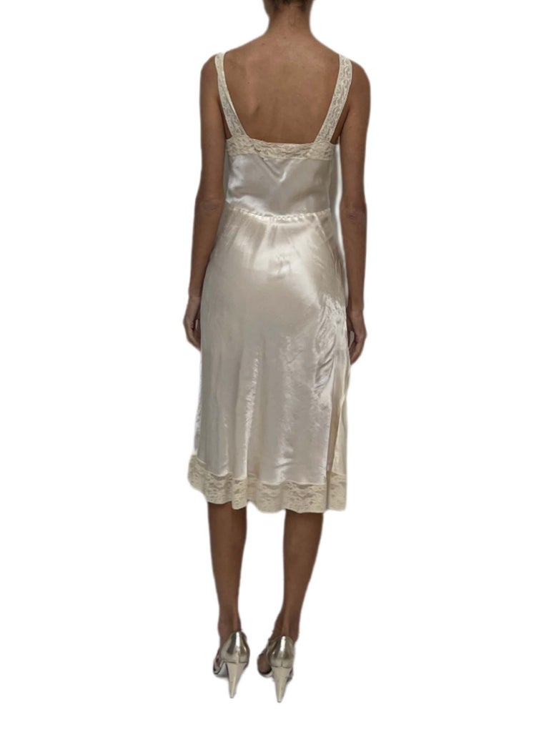 1940S Ivory Bias Cut Rayon Satin Slip With Lace Trim For Sale at 1stDibs