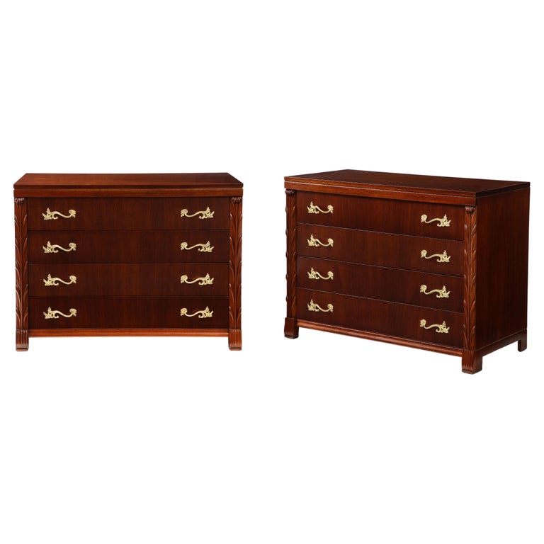 1940s John Stuart Large 4 Drawer Commodes with Gilt Brass Handles For ...