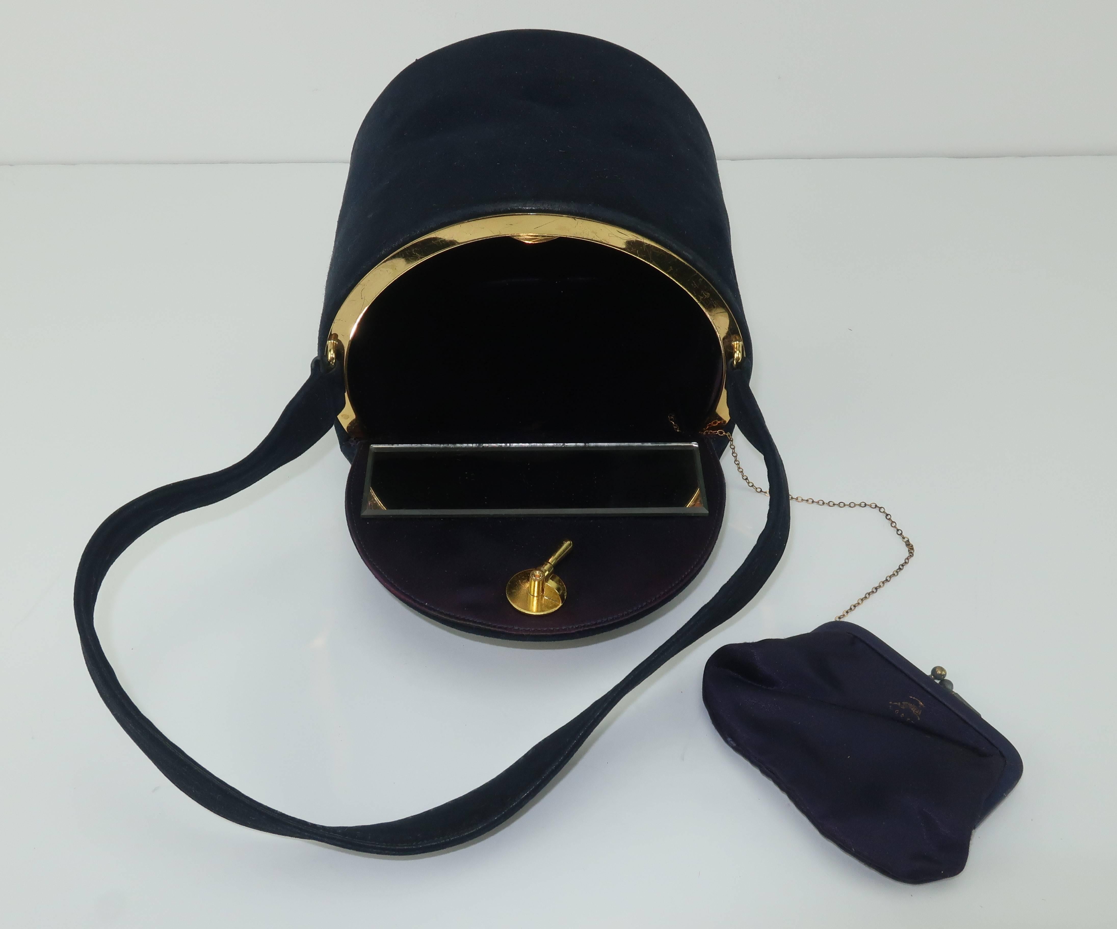 1940's Koret Black Suede Handbag With Unique Closure For Sale at ...