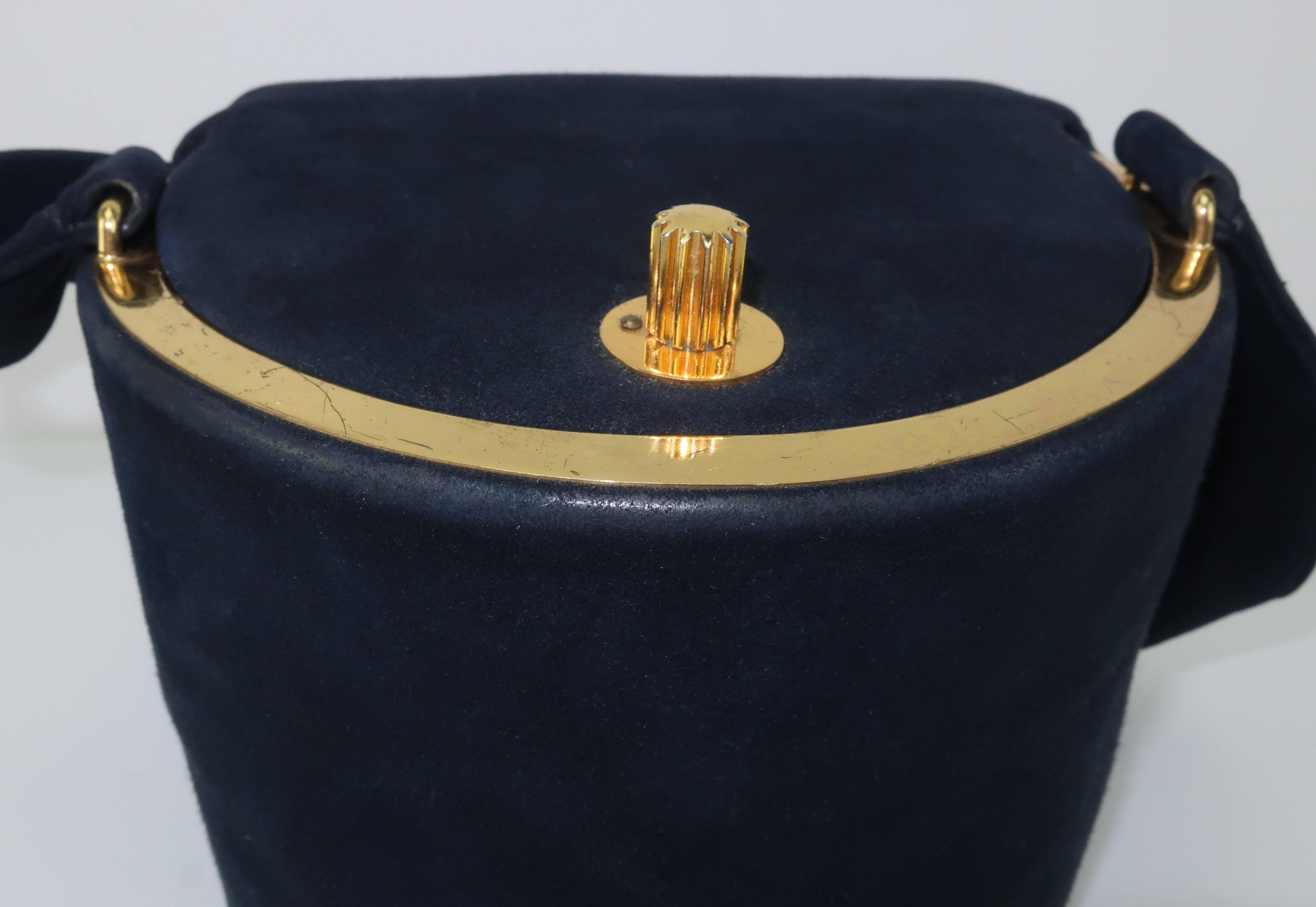 1940's Koret Black Suede Handbag With Unique Closure For Sale at ...