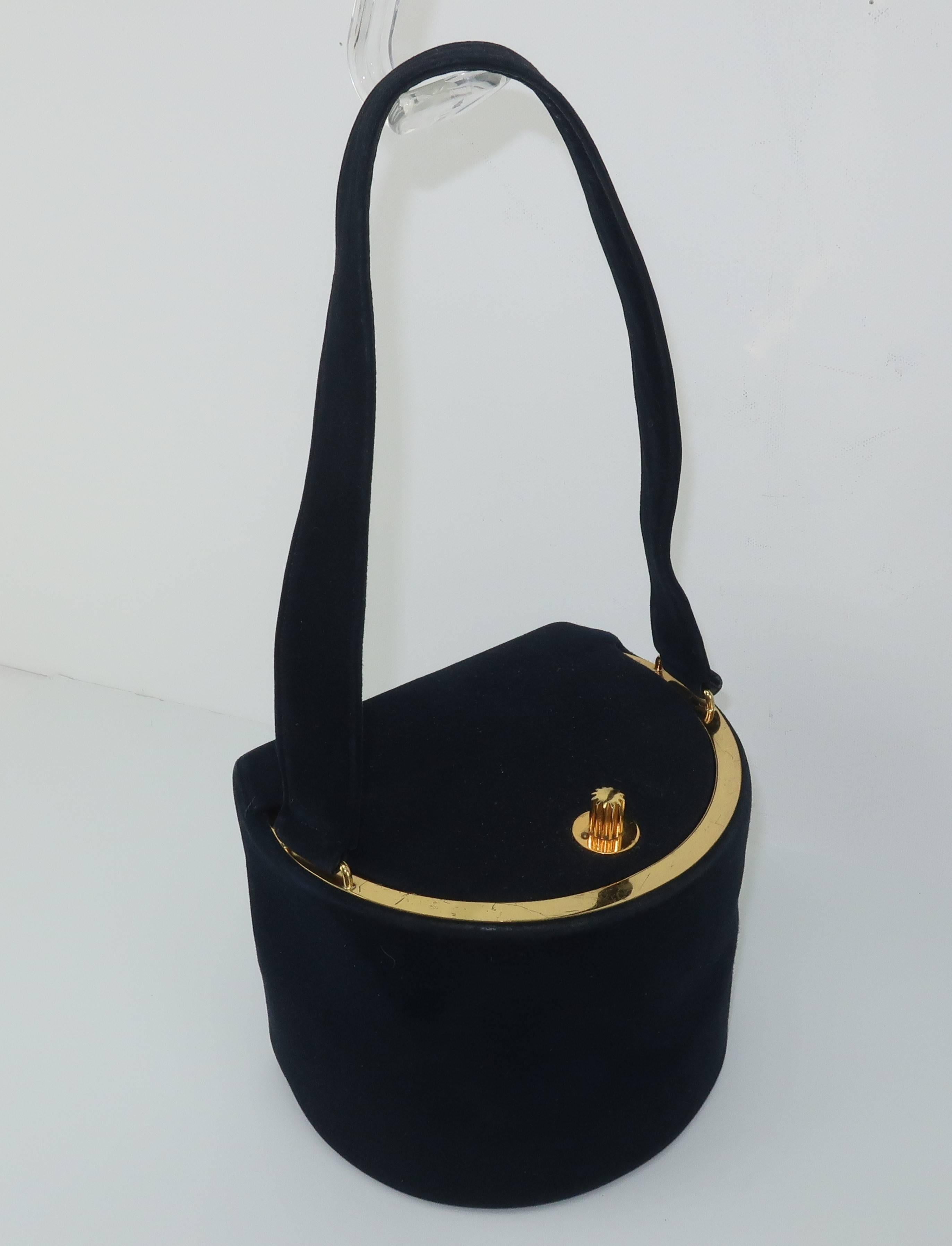 1940's Koret Black Suede Handbag With Unique Closure For Sale at ...
