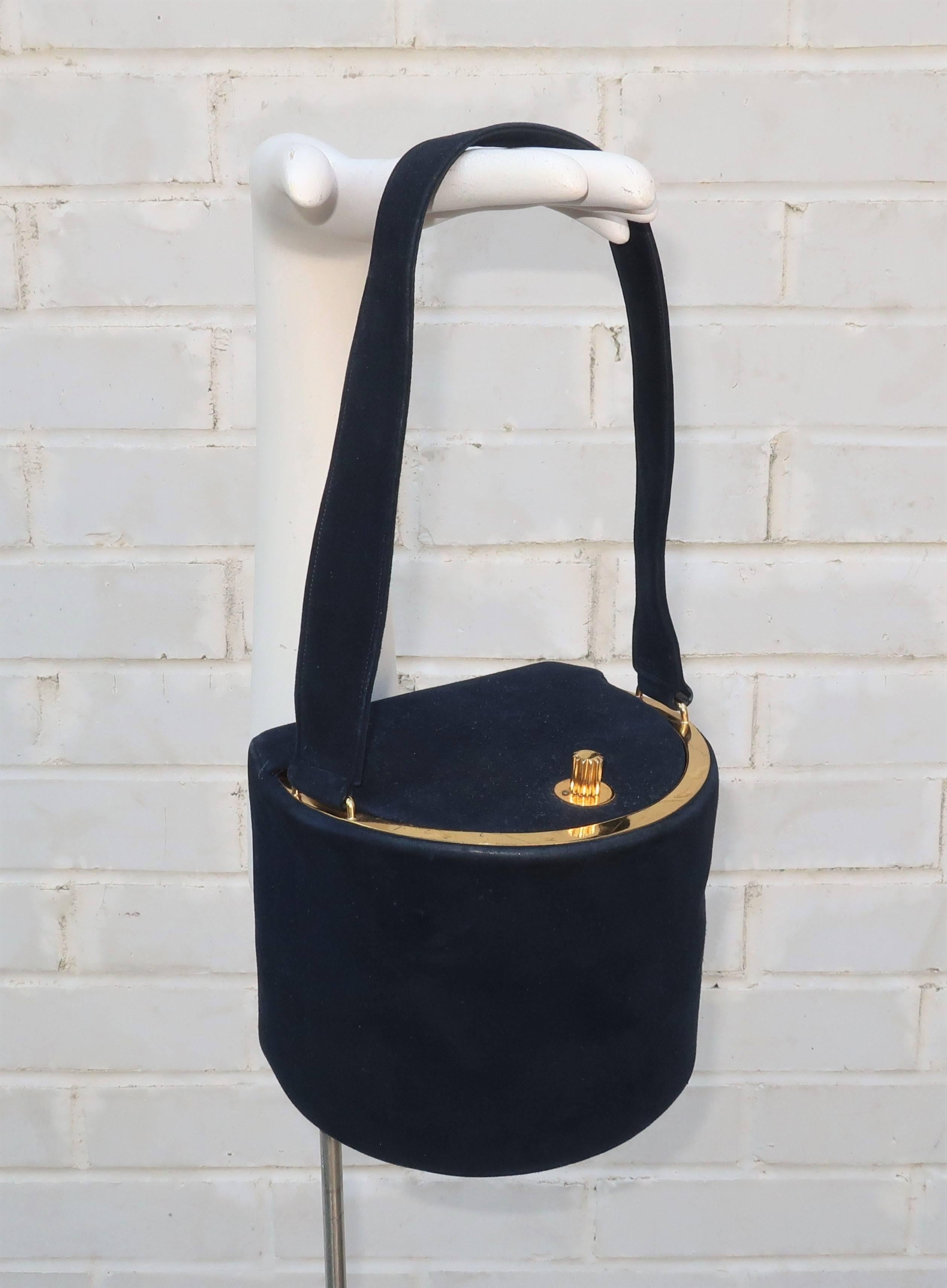 1940's Koret Black Suede Handbag With Unique Closure For Sale at ...