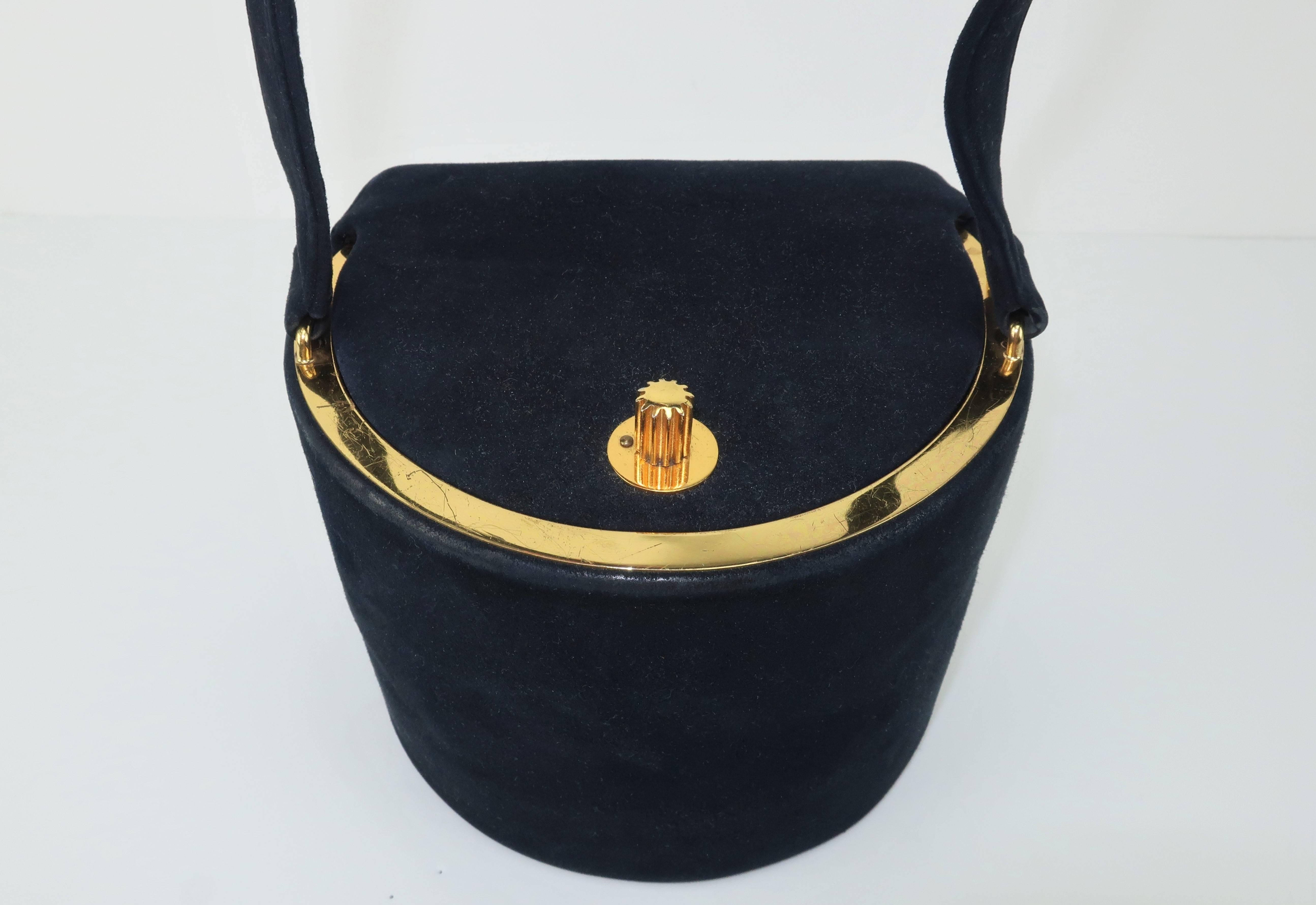 1940's Koret Black Suede Handbag With Unique Closure For Sale at ...