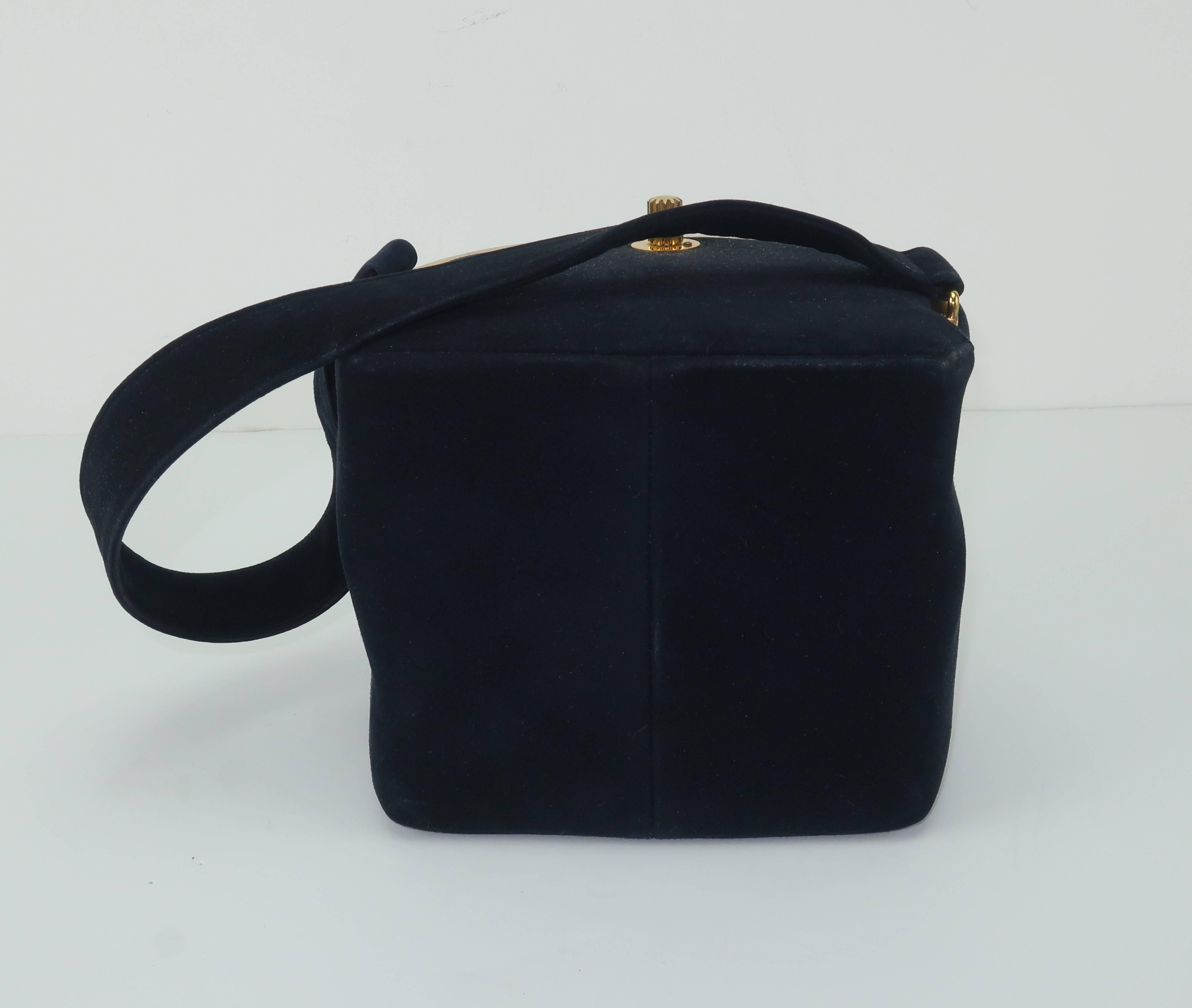 1940's Koret Black Suede Handbag With Unique Closure For Sale at ...