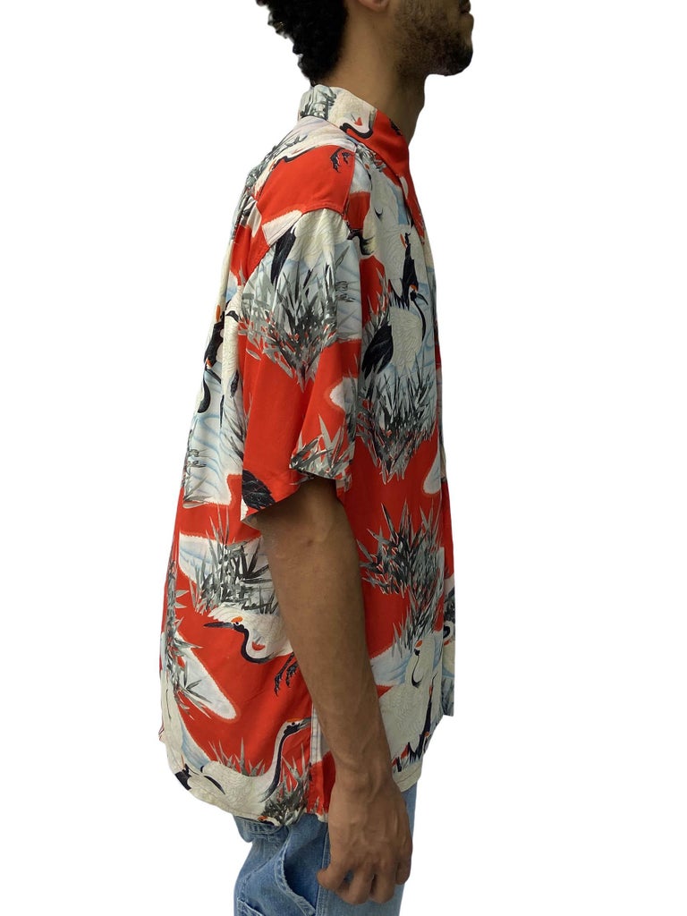 1940S Kramers Red Light Weight Rayon Hawaiian Shirt For Sale at 1stDibs
