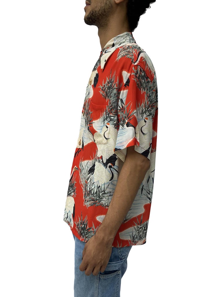 1940S Kramers Red Light Weight Rayon Hawaiian Shirt For Sale at 1stDibs