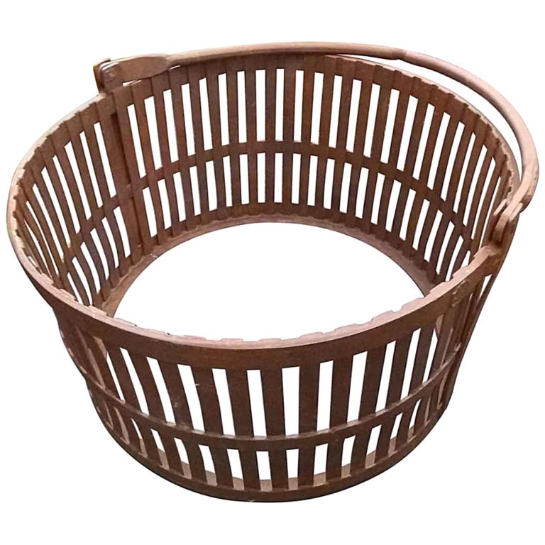1940s Large Hand Forged Iron Basket with Heavy Duty Handle, Industrial ...