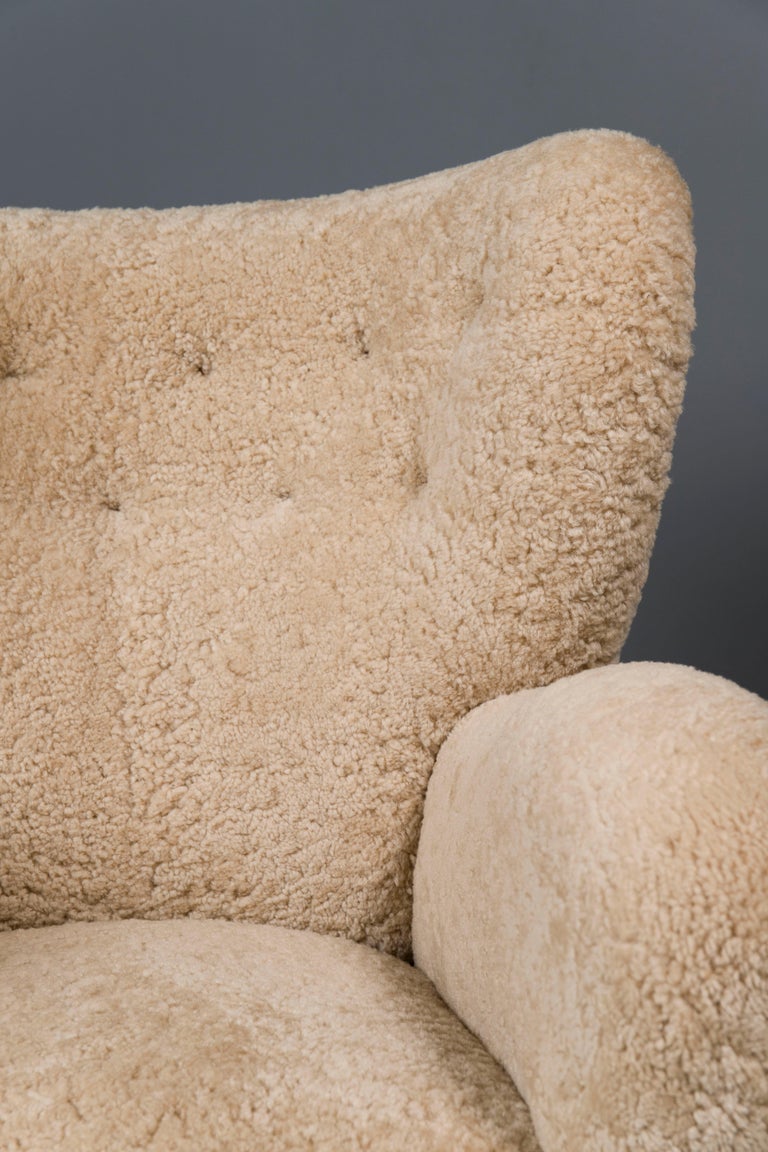 1940s Large Sculptural Swedish Shearling Armchair at 1stDibs