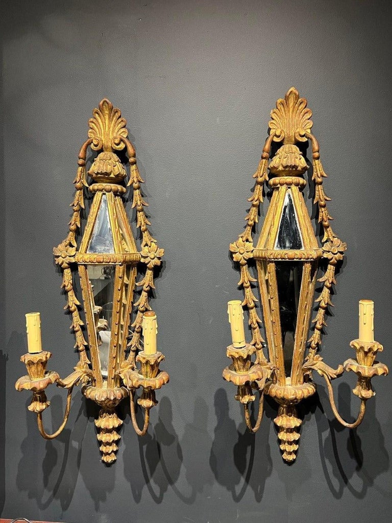 Pair of Large Wooden Sconces, circa 1940s For Sale at 1stDibs