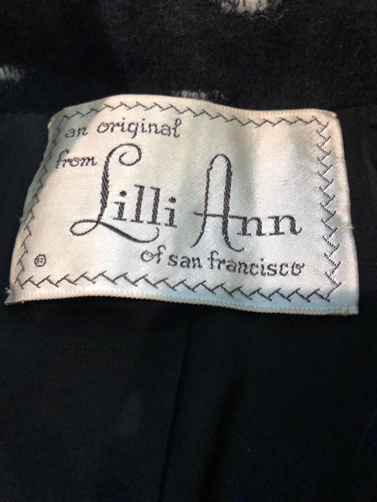 1940s Lilli Ann Black and White Avant Garde Wool Vintage 40s Peplum Jacket Coat For Sale at 1stDibs