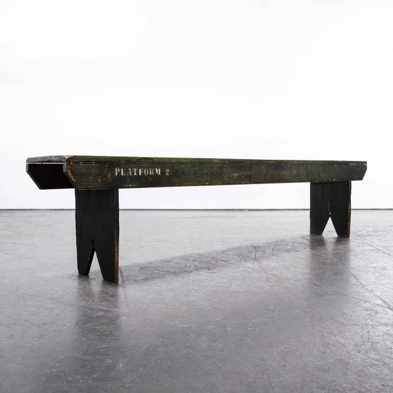 1940's Long British Railway Green Station Bench at 1stDibs