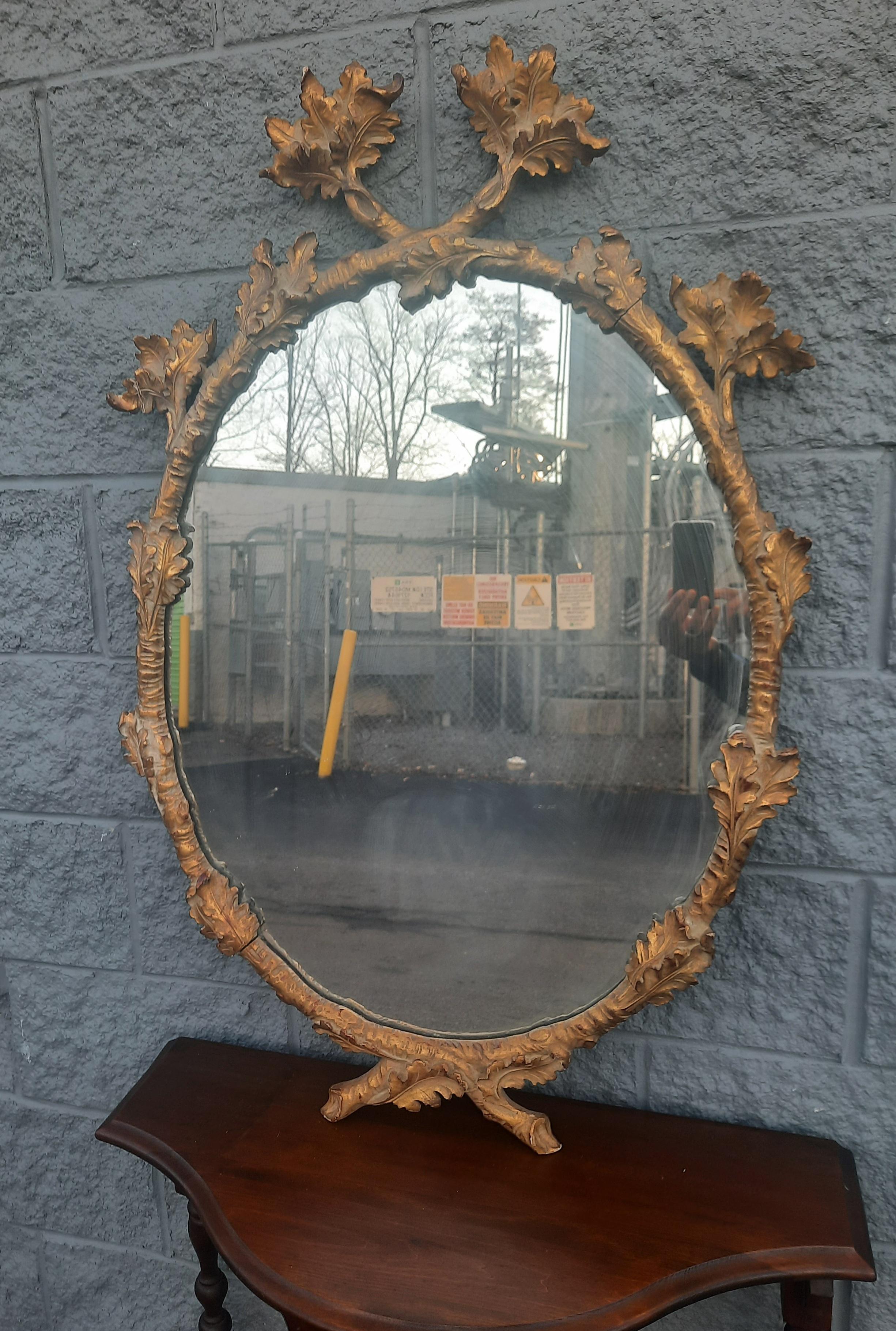1940s Maple Gold Leaves and Branches Giltwood Mirror For Sale at 1stDibs