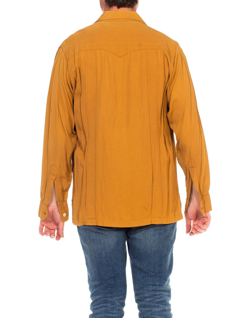 1940S MARLBORO Brown Rayon Blend Gabardine Shirt Jacket For Sale at 1stDibs