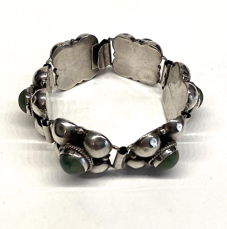 1940s Mexican Sterling and Green Calcite Cabochon Bracelet For Sale at ...