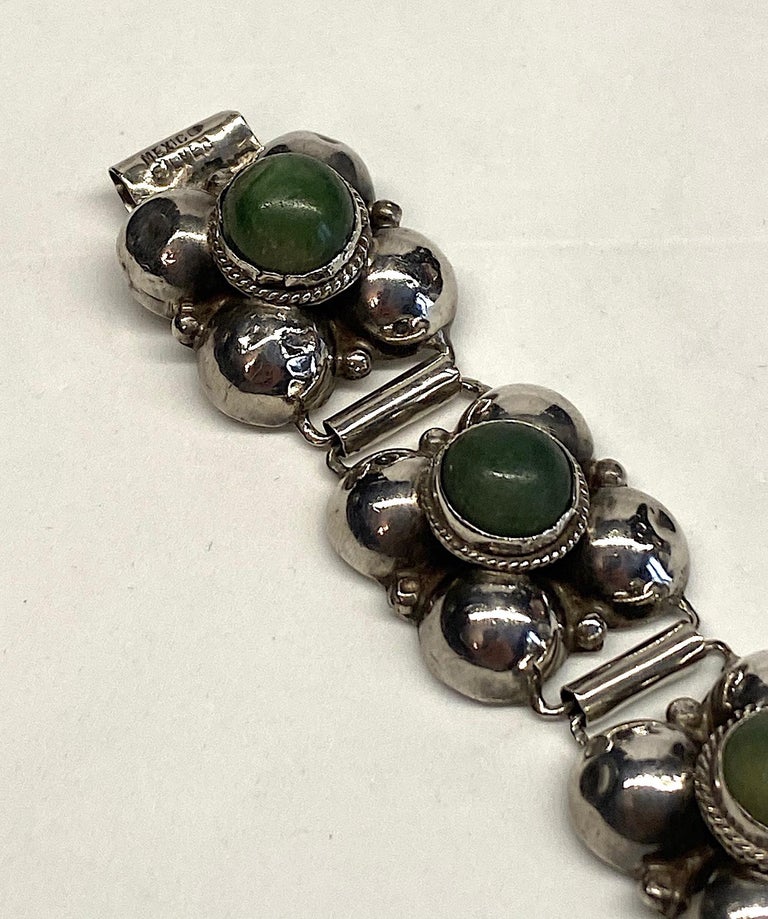 1940s Mexican Sterling and Green Calcite Cabochon Bracelet For Sale at ...