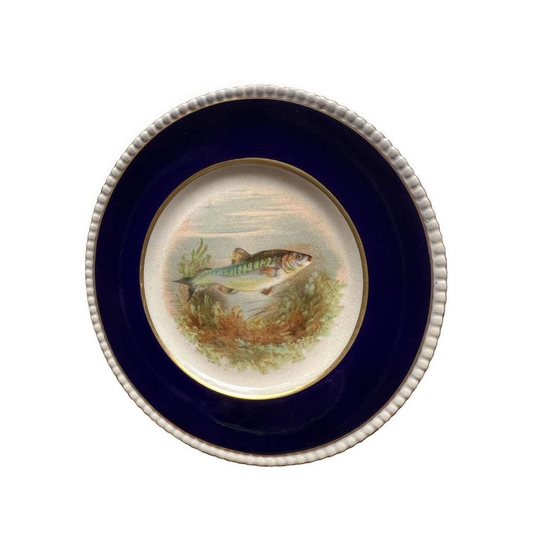 1940s Navy and White English Fish Plate For Sale at 1stDibs