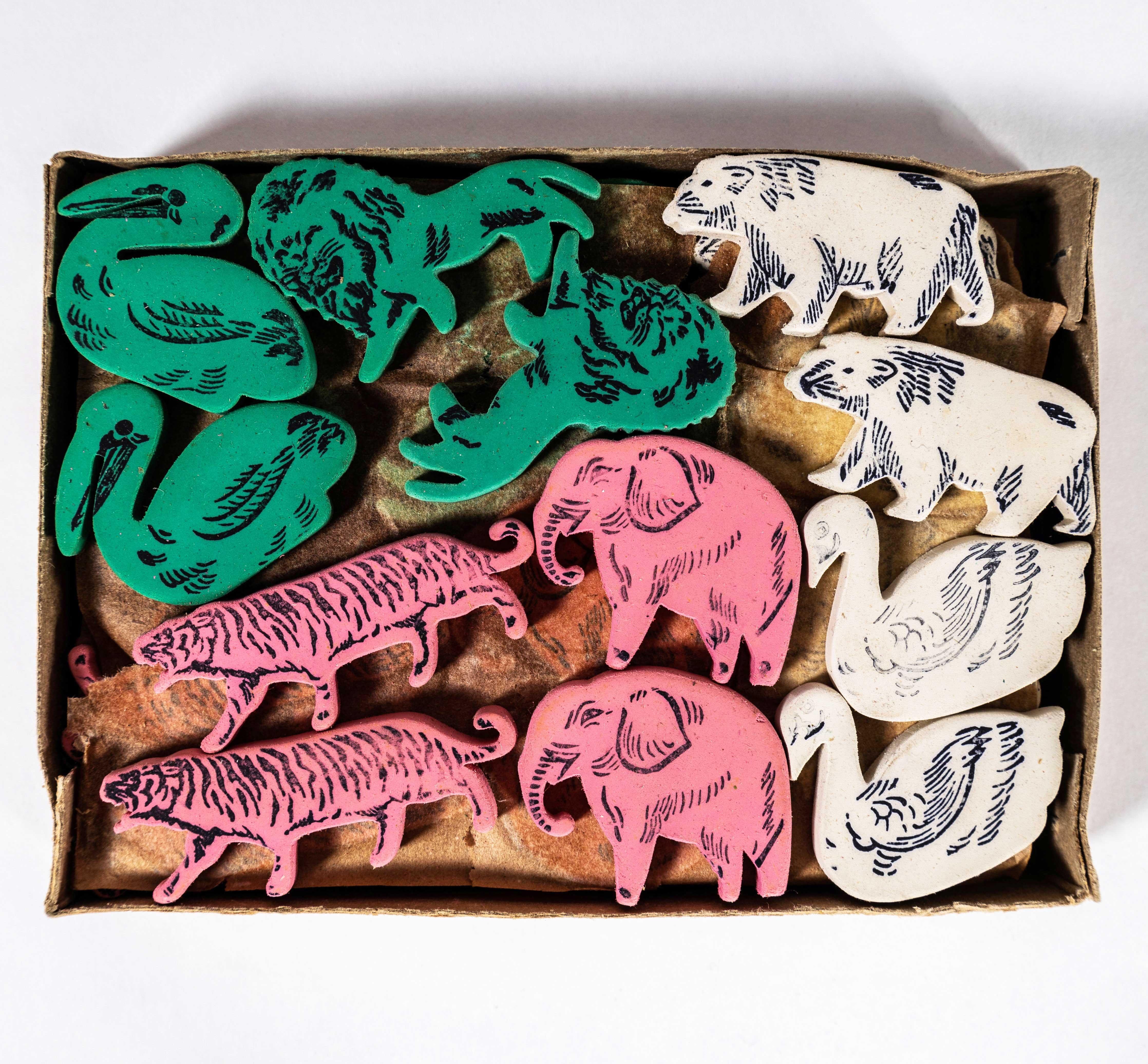 1940's New Old Stock Vintage Box Of Animal Erasers - Box Set For Sale ...