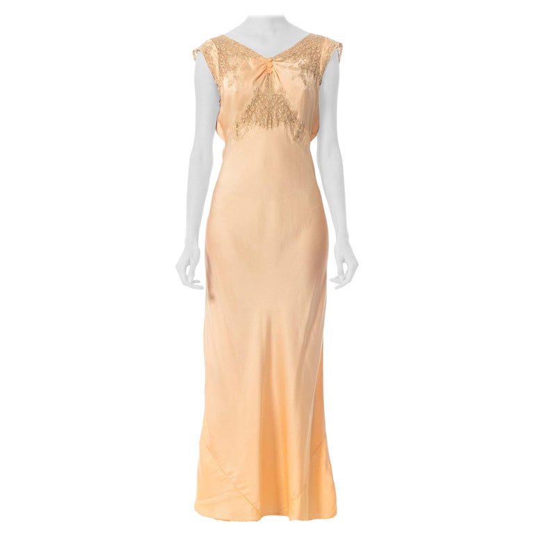 Blush Pink Bias Cut Silk Charmeuse and Lace Negligee With Side Ties at ...