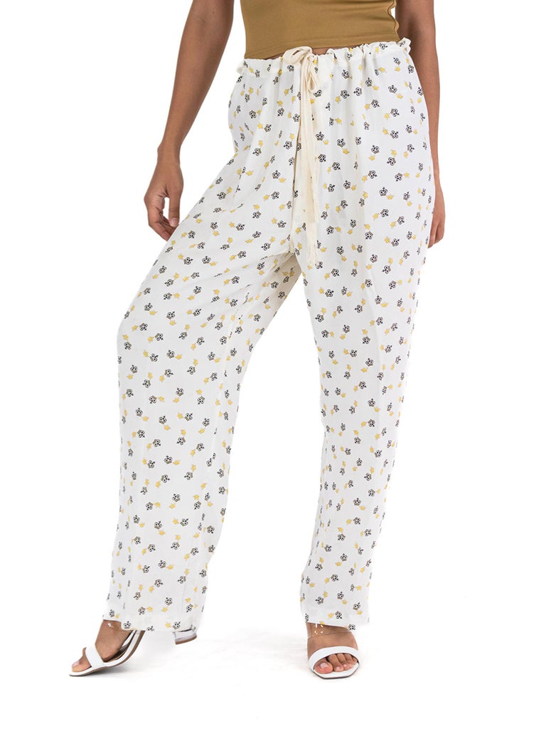 1940S Off White Cold Rayon Novelty Crown Print Pants For Sale at 1stDibs