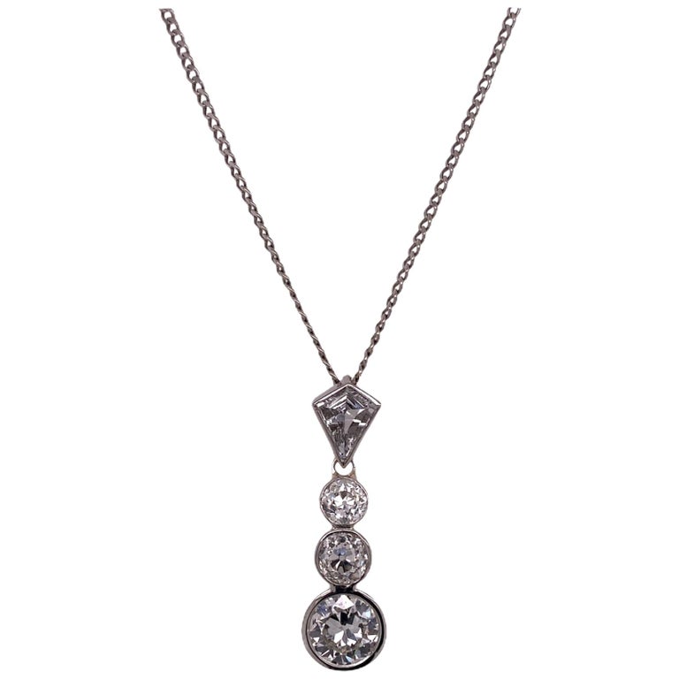 1940s Old European Cut Diamond Platinum Drop Pendant Estate Necklace at ...