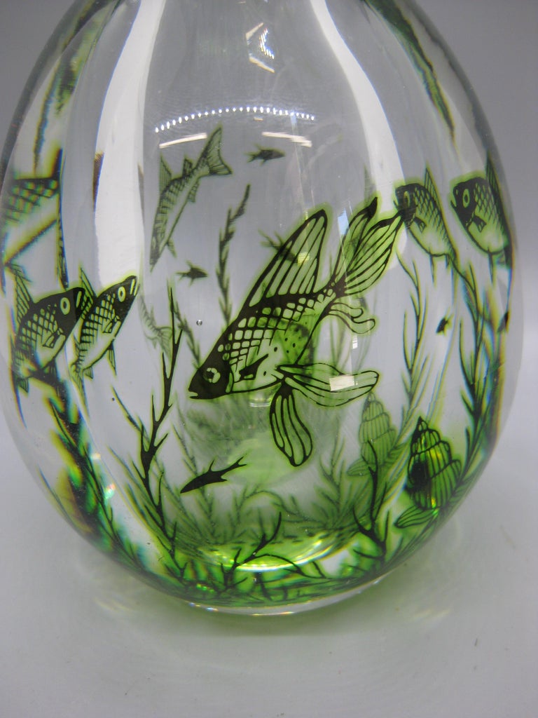 1940's Orrefors Edward Hald Graal Fish Art Glass Vase Sculpture Made in ...