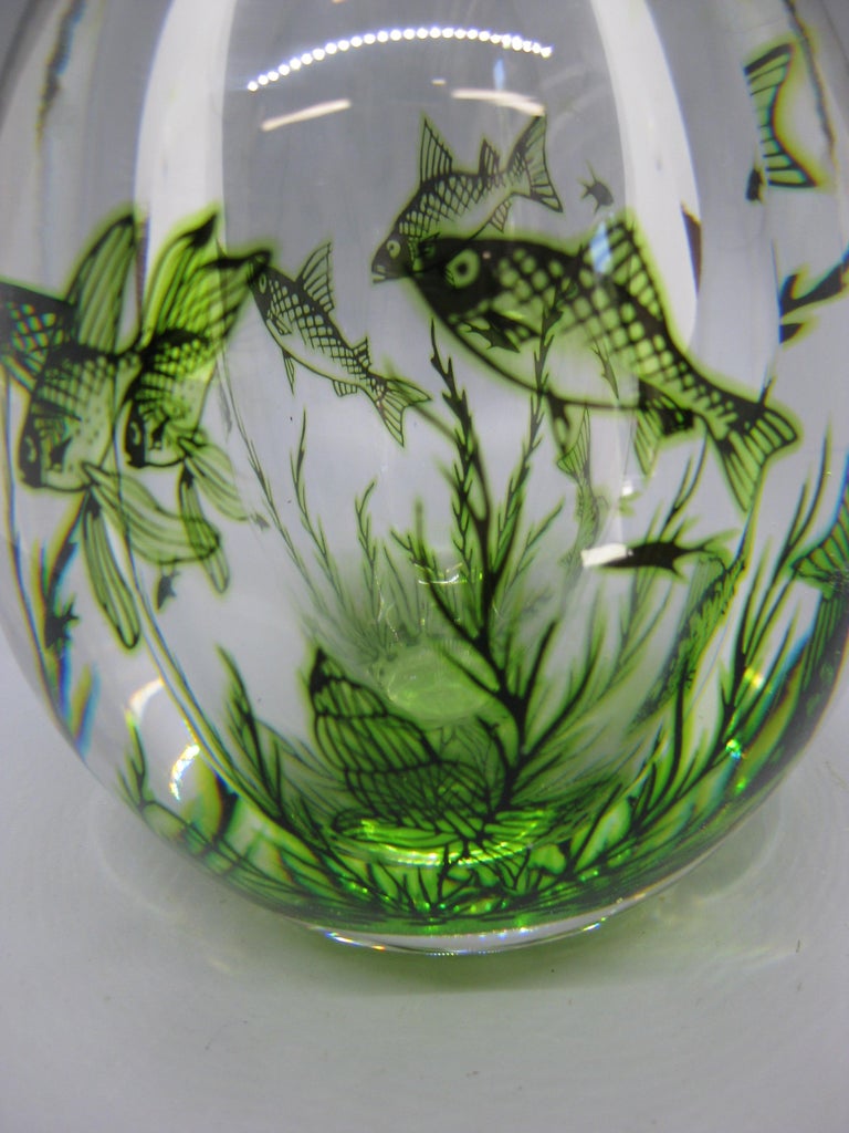 1940's Orrefors Edward Hald Graal Fish Art Glass Vase Sculpture Made in ...