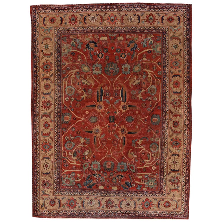 1940s Oversized Antique Sultanabad Persian Rug with Red and Black ...
