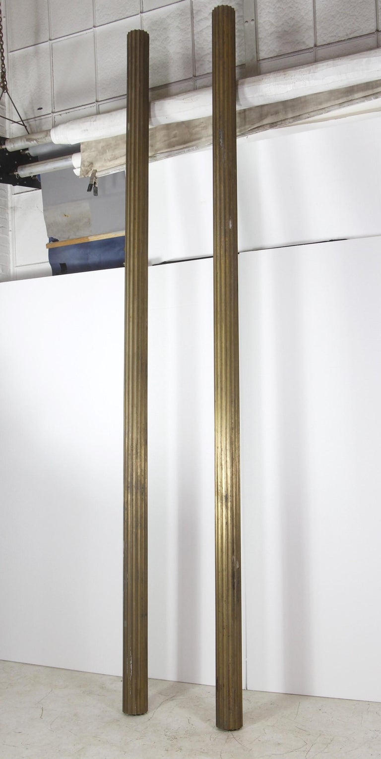 1940s Pair of Bronze Fluted Extra Tall Columns with Hollow Core 147" H ...
