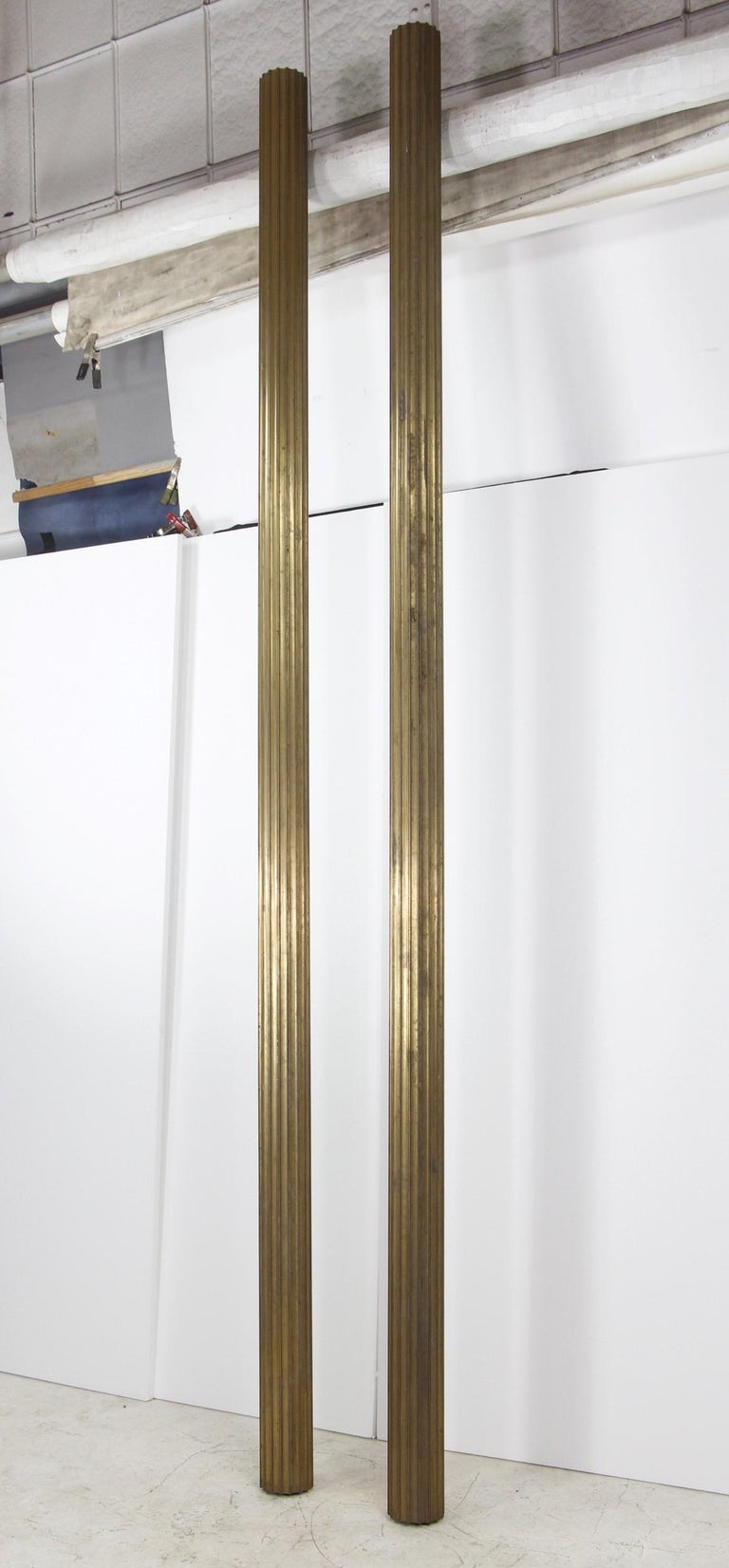 1940s Pair of Bronze Fluted Hollow Columns with Natural Bronze Patina ...