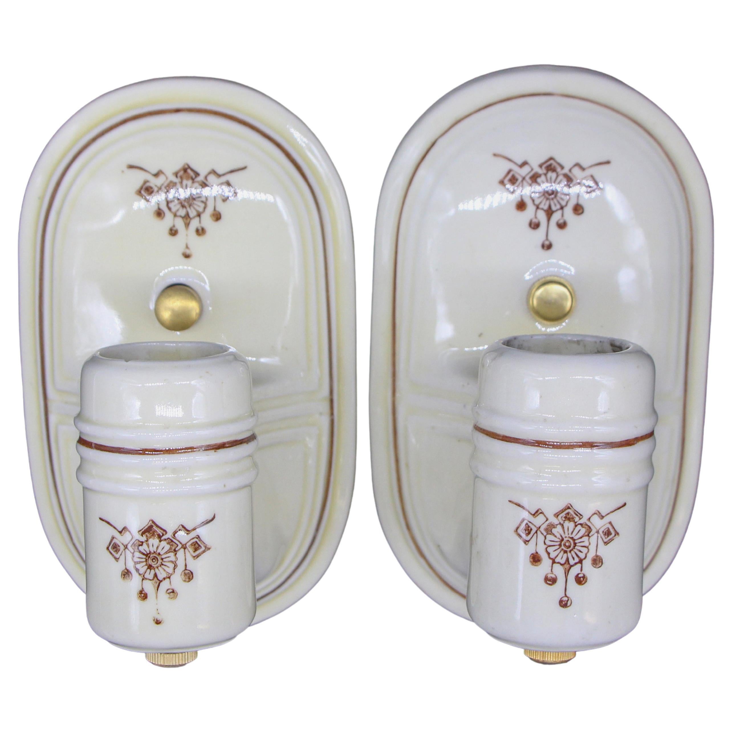 Art Deco White Porcelain Bathroom Light Fixture with Cast Glass and 2 ...