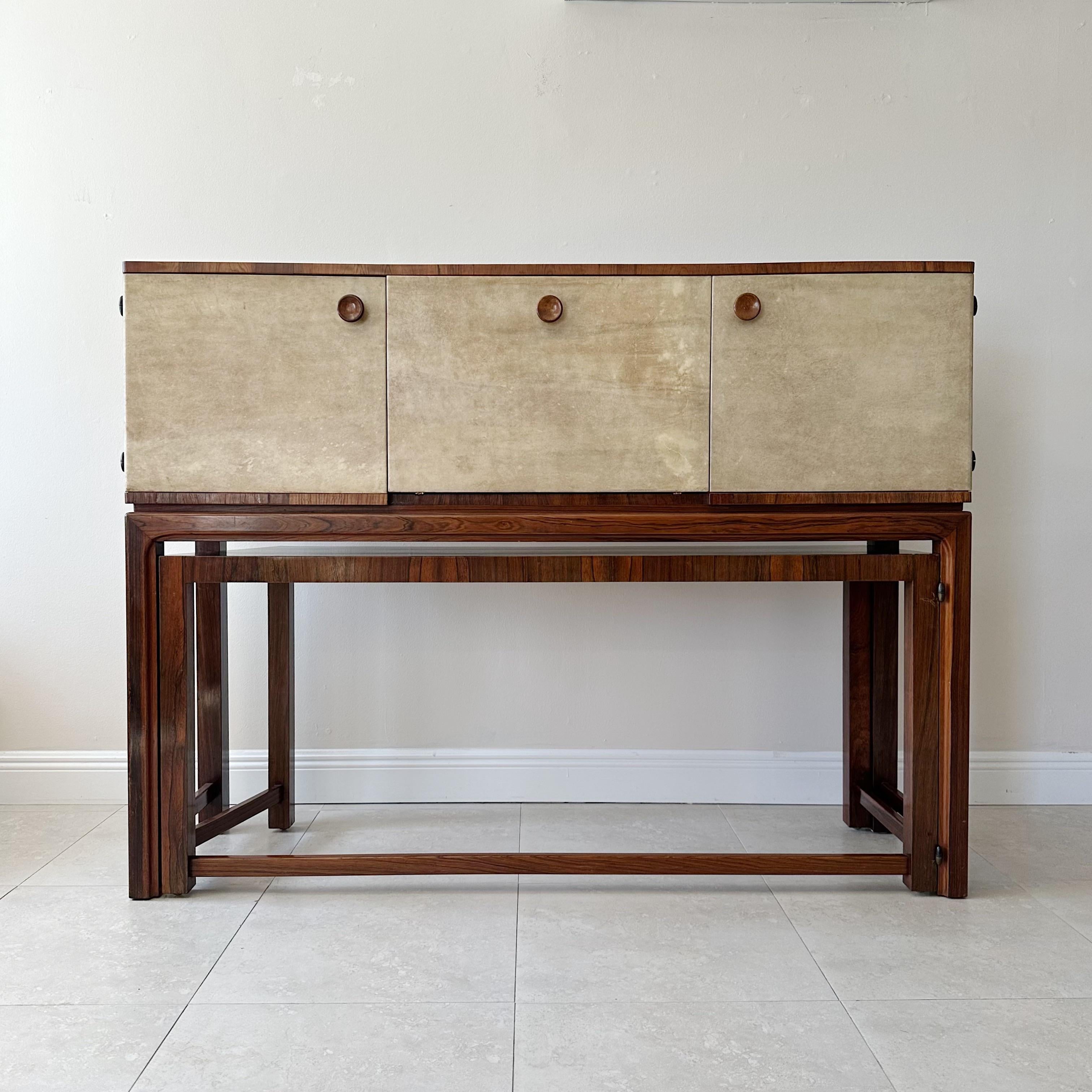 1940s Parchment and Rosewood Chest on Stand with Roll Out Table For ...