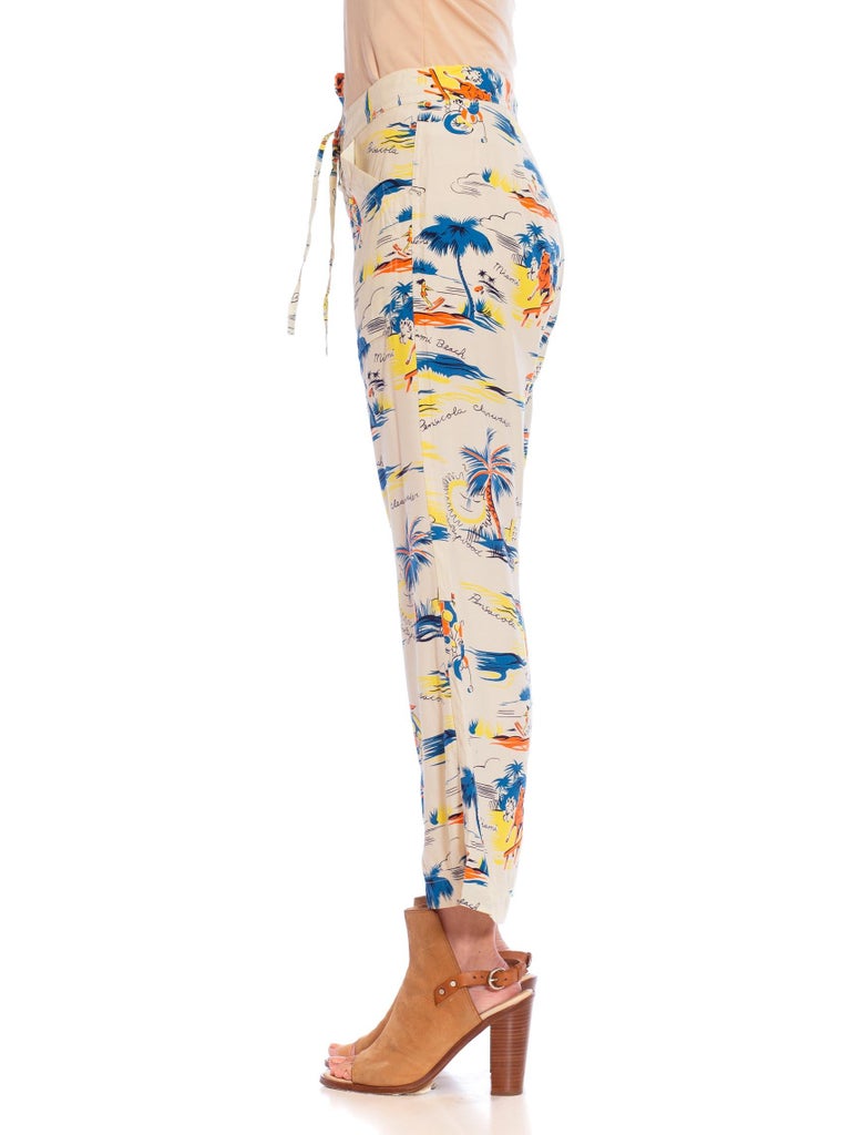 1940S Rayon Florida Themed Tropical Beach Pants For Sale at 1stDibs