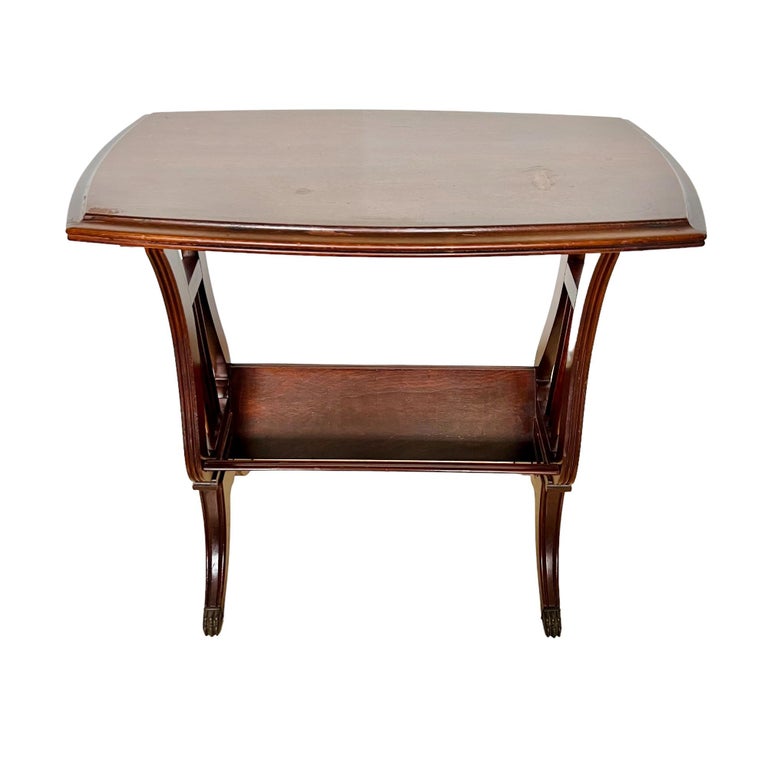 1940s Regency Mahogany Bookshelf Lyre Side Table For Sale at 1stDibs