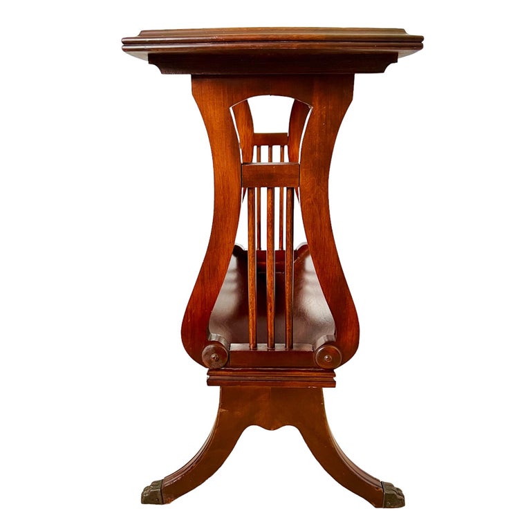 1940s Regency Mahogany Bookshelf Lyre Side Table For Sale at 1stDibs